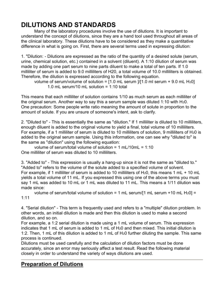 Dilutions and Standards: Lab Calculations Guide