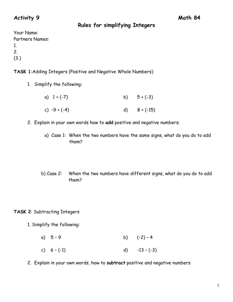 Operations With Integers