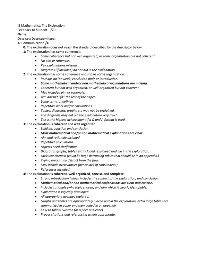 IB Mathematics The Exploration IB Mathematics The Exploration