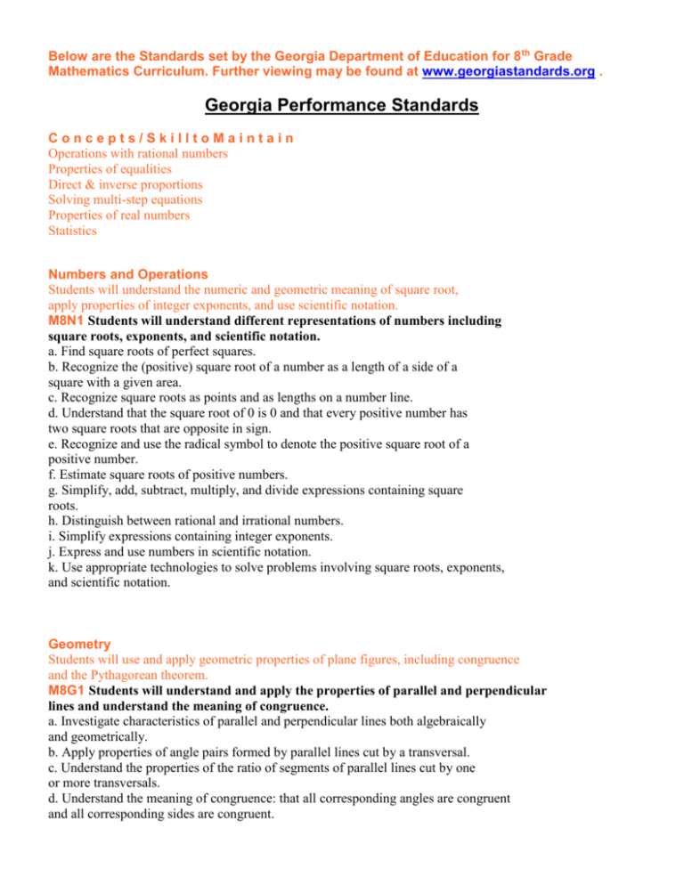 Georgia Performance Standards Georgia Performance Standards