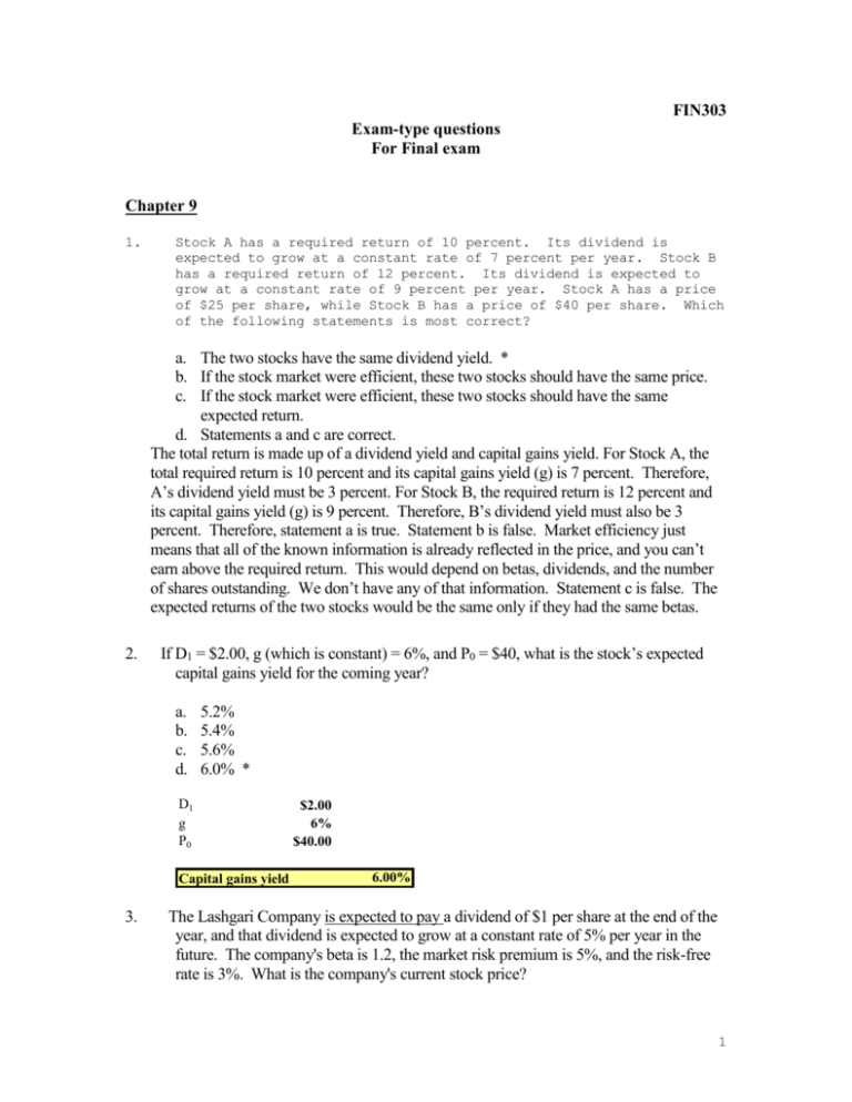Exam type Questions Exam type Questions