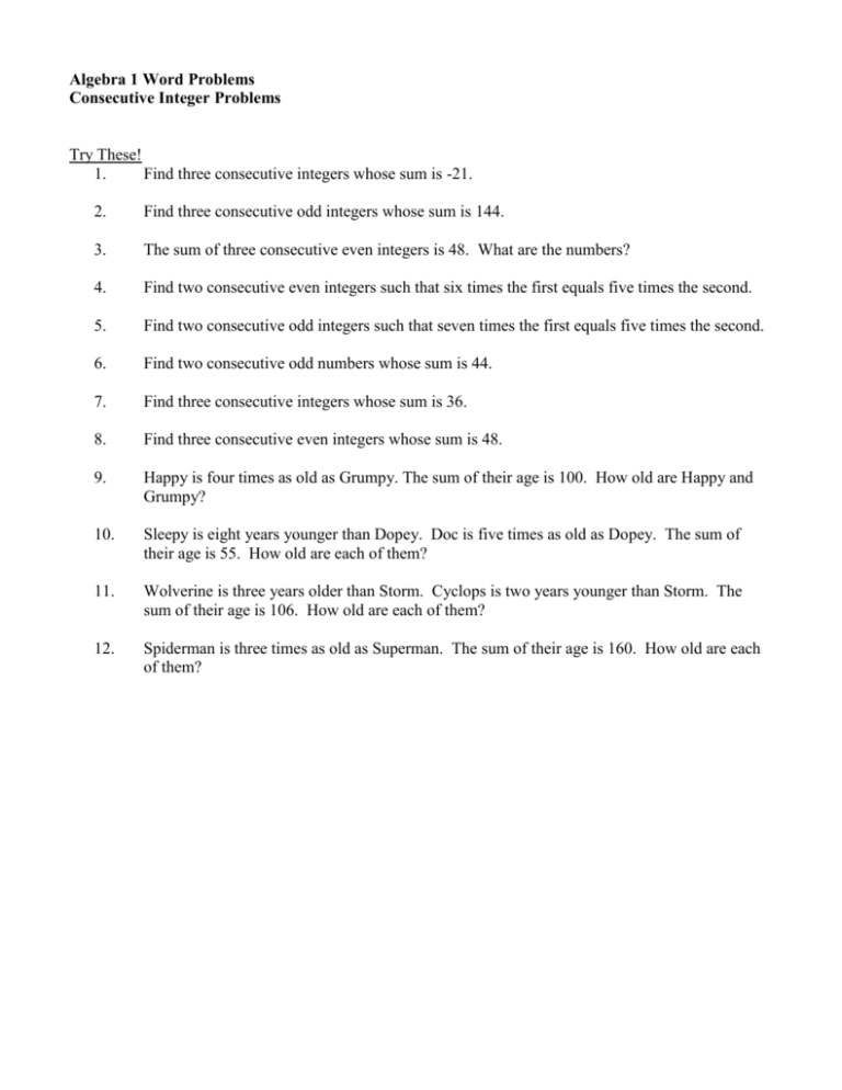 Algebra 1 Word Problems