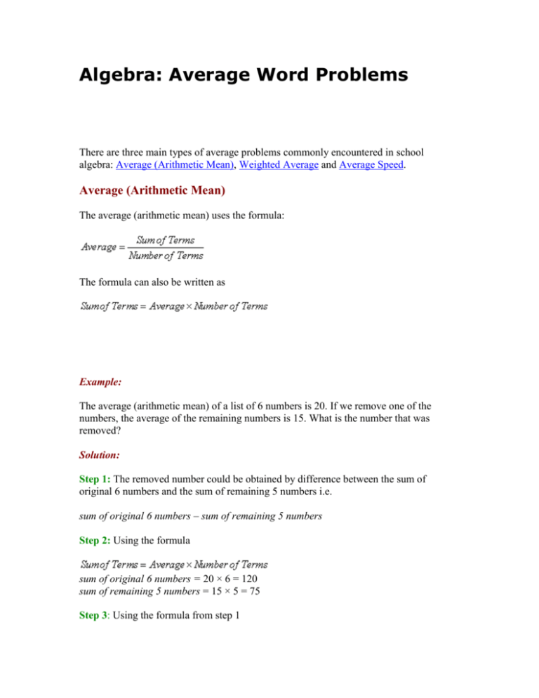 Algebra Average Word Problems