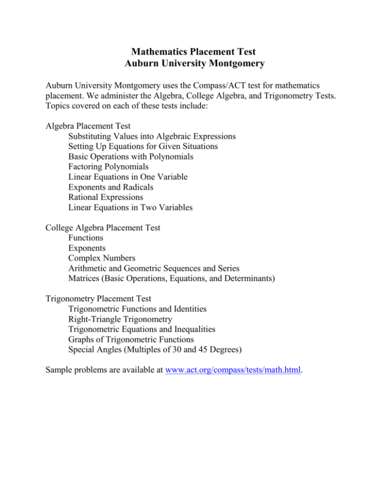 Placement Test Topics