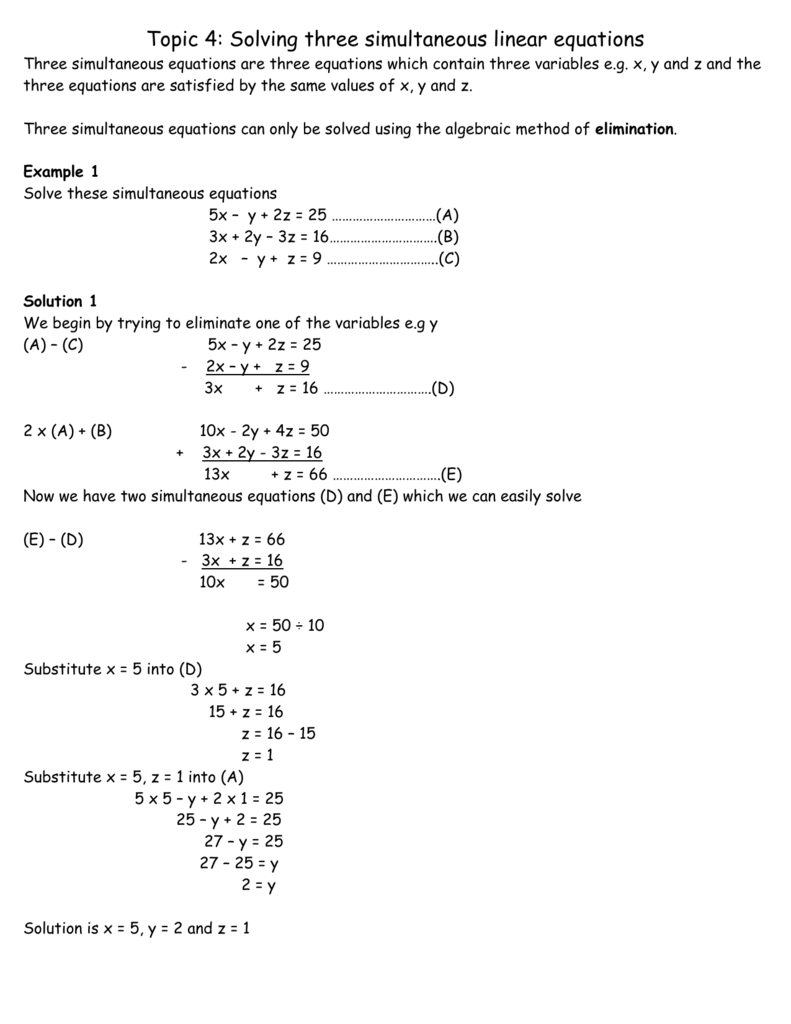 How To Solve Simultaneous Linear Equations In Three And Four Variables