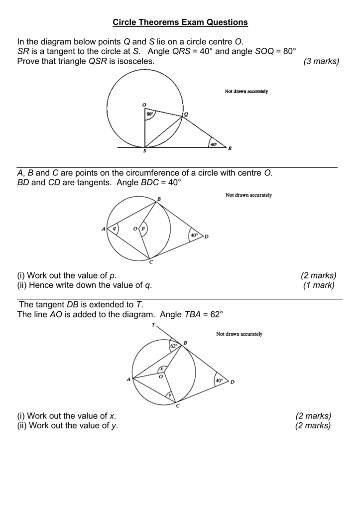 Circle Theorems Exam Questions Circle Theorems Exam Questions