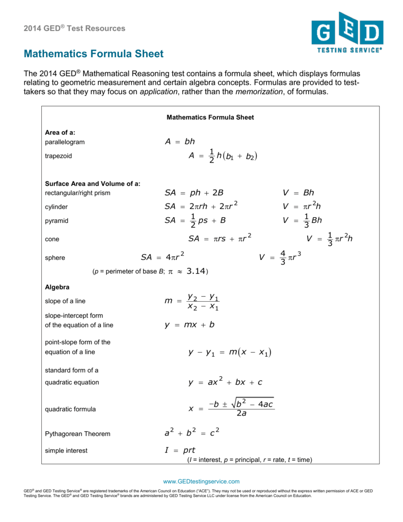 Get Sheet Ged Math Formula Sheet Full Math Edu