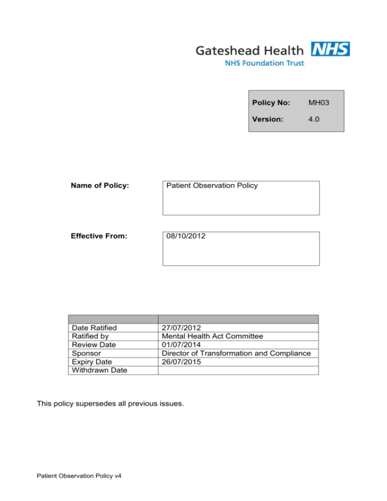 Patient Observation Policy