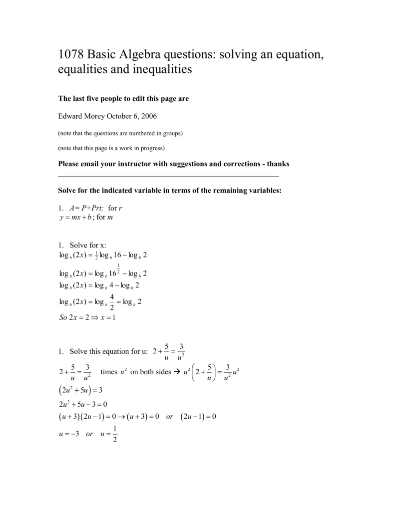 1078 Basic Algebra Questions Solving An Equation And Equalities