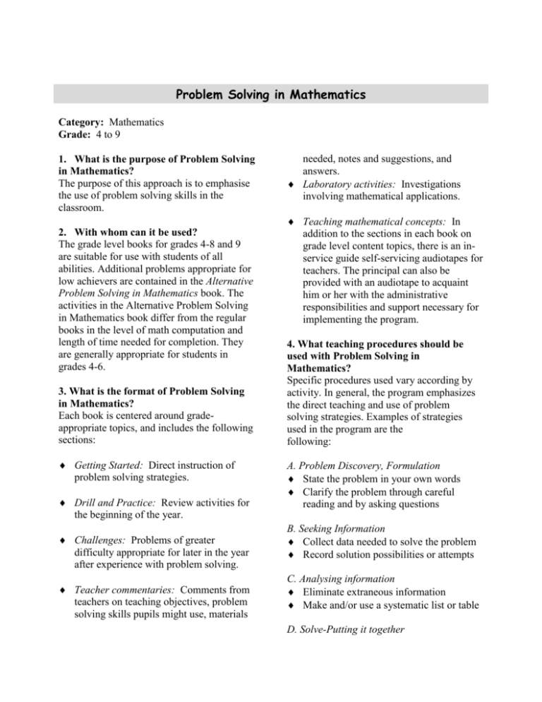 Problem Solving In Mathematics