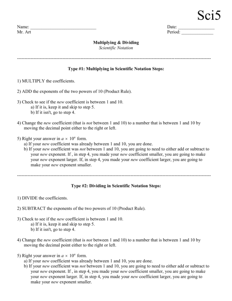 Multiplying Dividing In Scientific Notation Worksheet