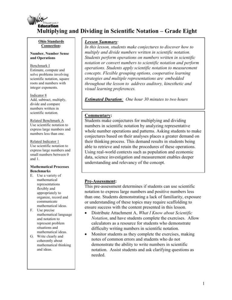 Scientific Notation: Multiplying & Dividing - Grade 8 Lesson