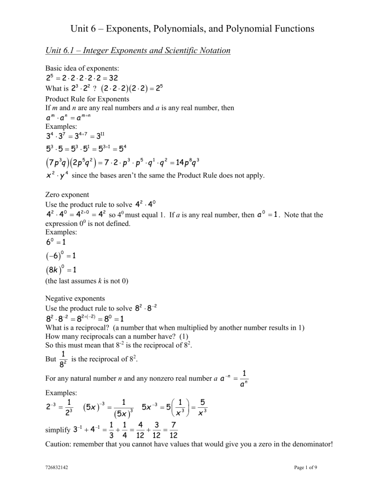 Unit 6 Exponents Polynomials And Polynomial Functions