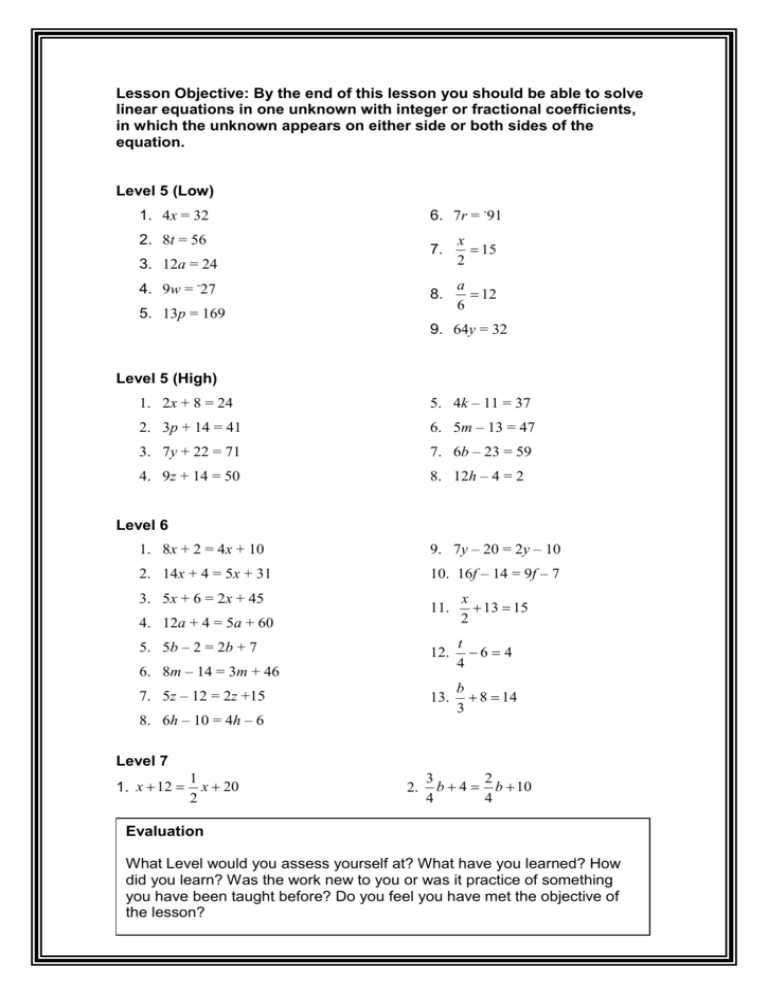 SOLVING LINEAR EQUATIONS