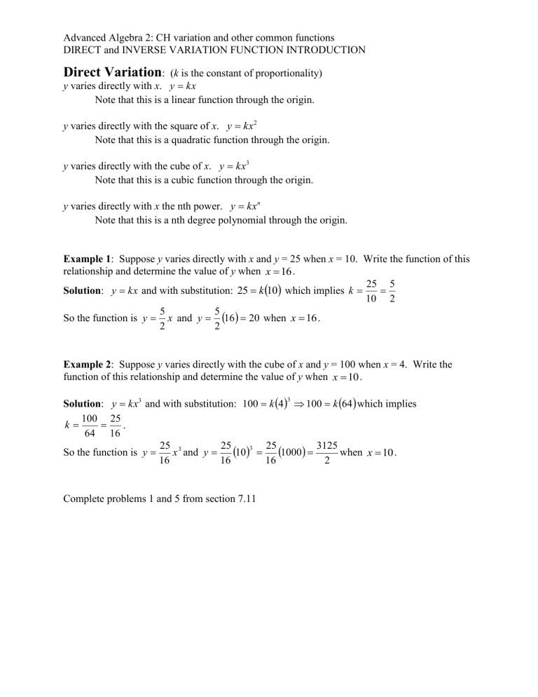 Direct And Inverse Variation Functions