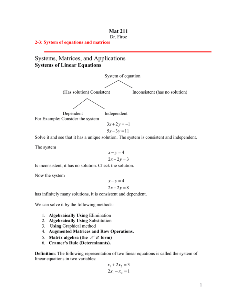 Equation matrix