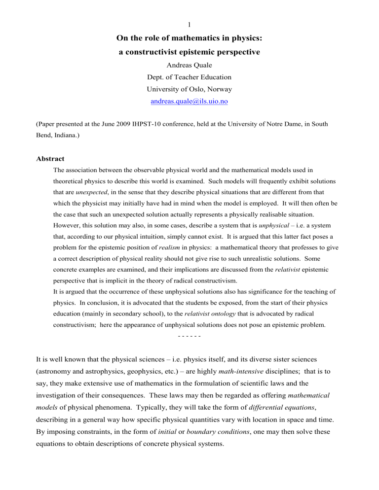 On The Role Of Mathematics In Physics On The Role Of Mathematics In Physics
