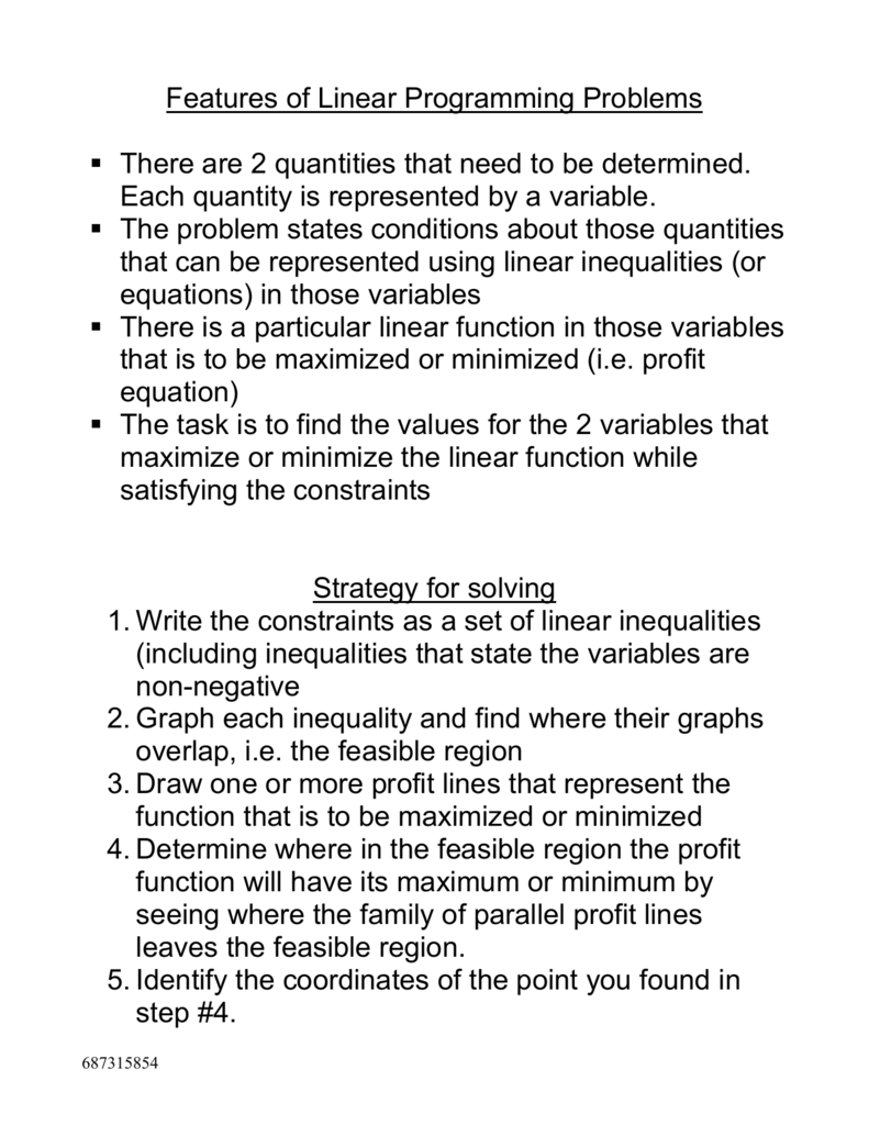 Features Of Linear Programming Problems