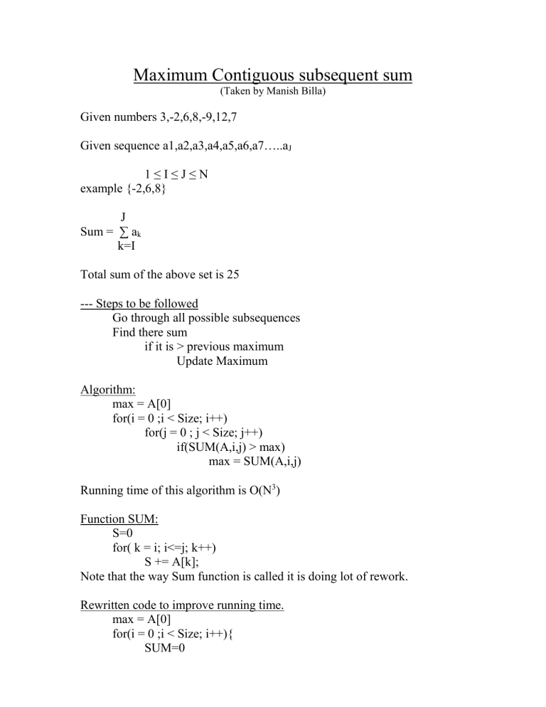 Maximum Contiguous Subsequent Sum