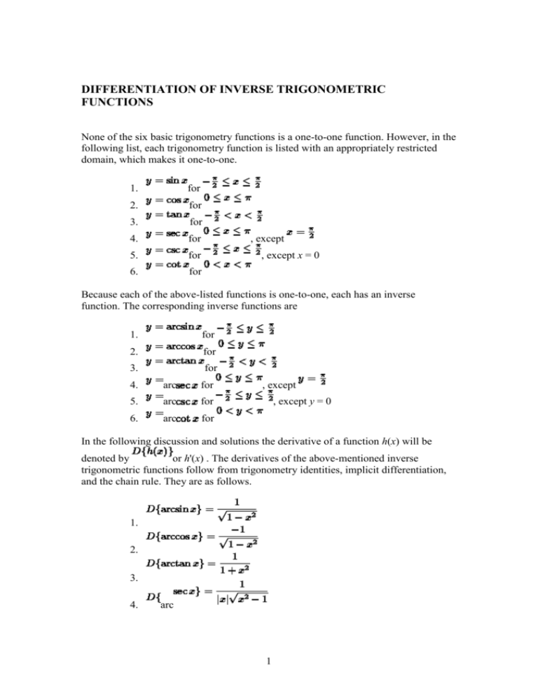 DIFFERENTIATION OF INVERSE TRIGONOMETRIC FUNCTIONS