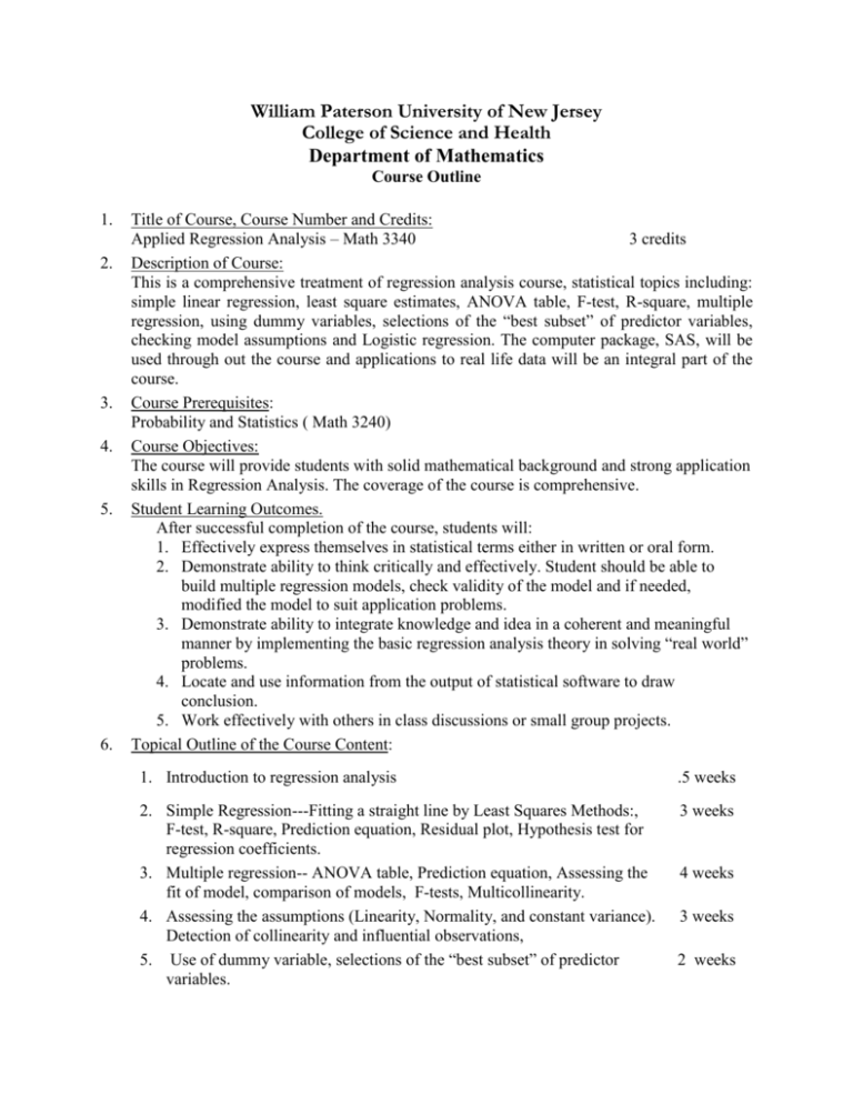 MATH 3340 Applied Regression Analysis