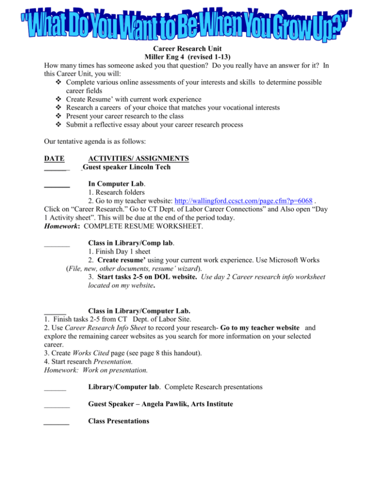 Career Research Unit - Wallingford Public Schools