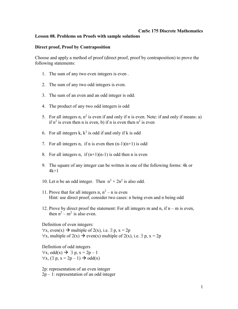Direct Proof Problems With Sample Solutions