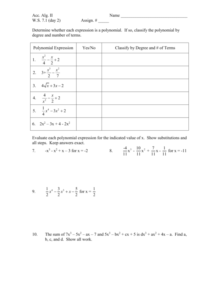 Determine Whether Each Expression Is A Polynomial
