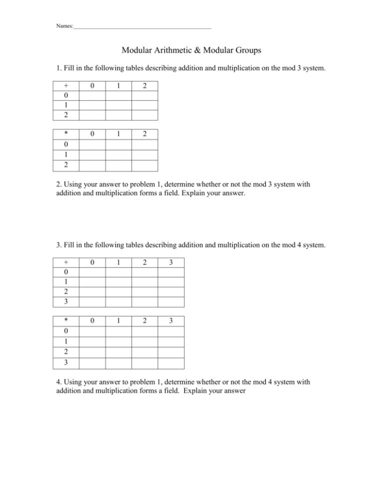 Modular Arithmetic Modular Arithmetic