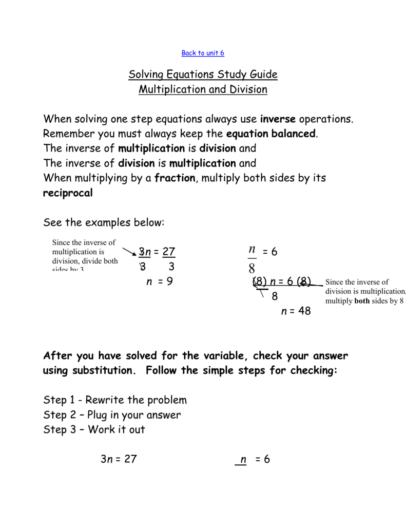 Solving One step Equations Multiplication Or Division Solving One step Equations Multiplication Or Division