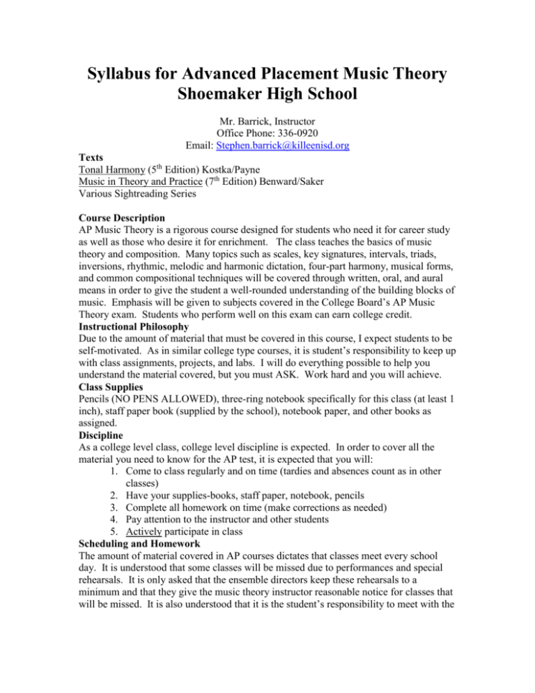 AP Music Theory Syllabus
