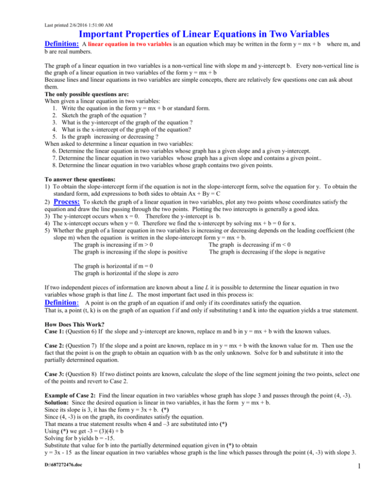Linear Equations In Two Variables