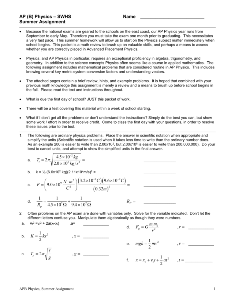 Ap Physics 1 Summer Assignment Answer Key Vectors Islero Guide Answer Ap Physics 1 Summer Assignment Answer Key Vectors Islero Guide Answer