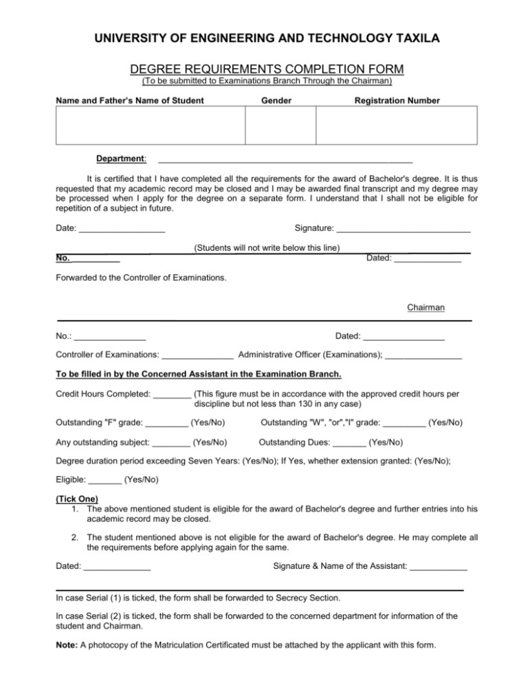 Degree Requirements Completion Form Degree Requirements Completion Form