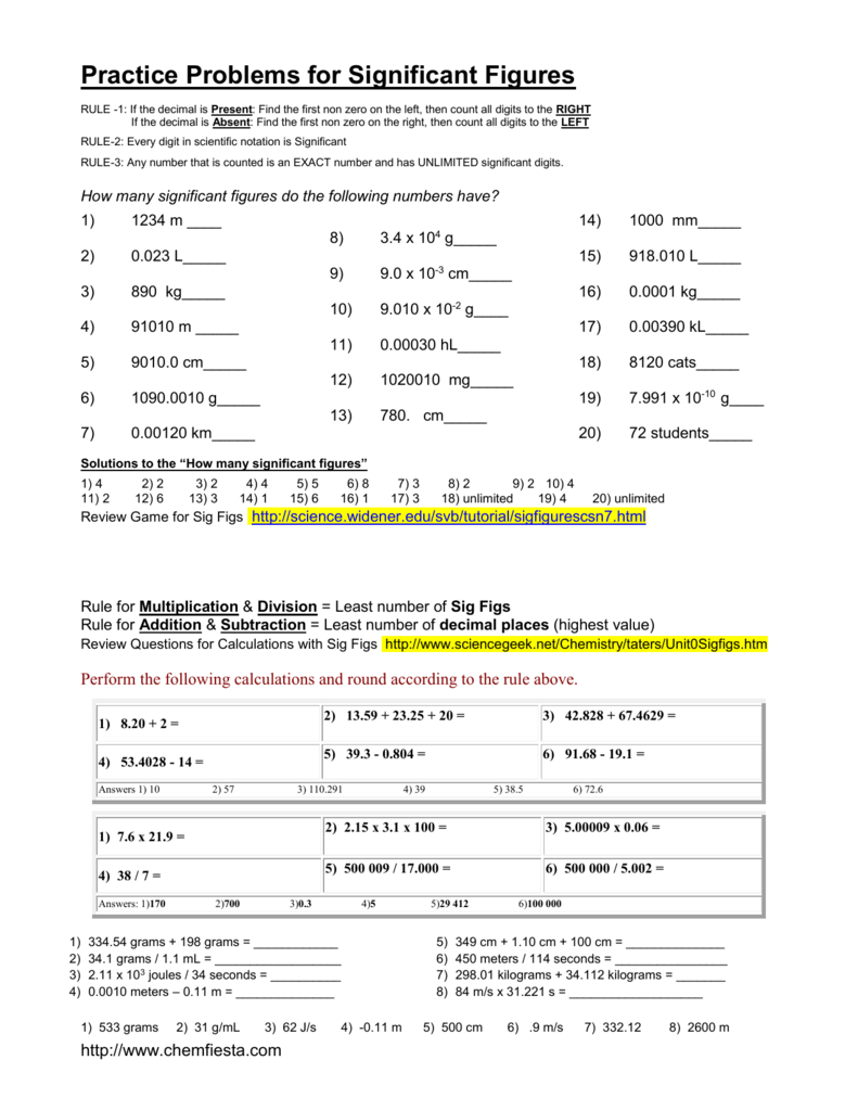 Practice Problems For Sig Figs