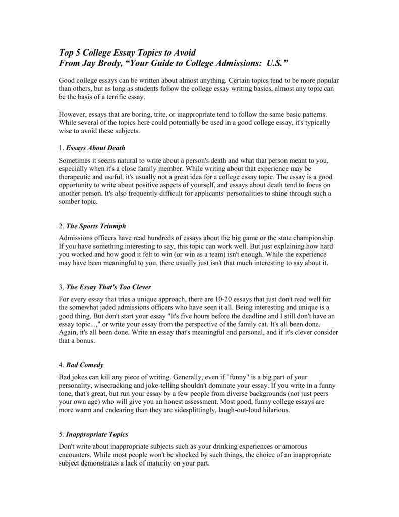 Top 5 College Essay Topics To Avoid