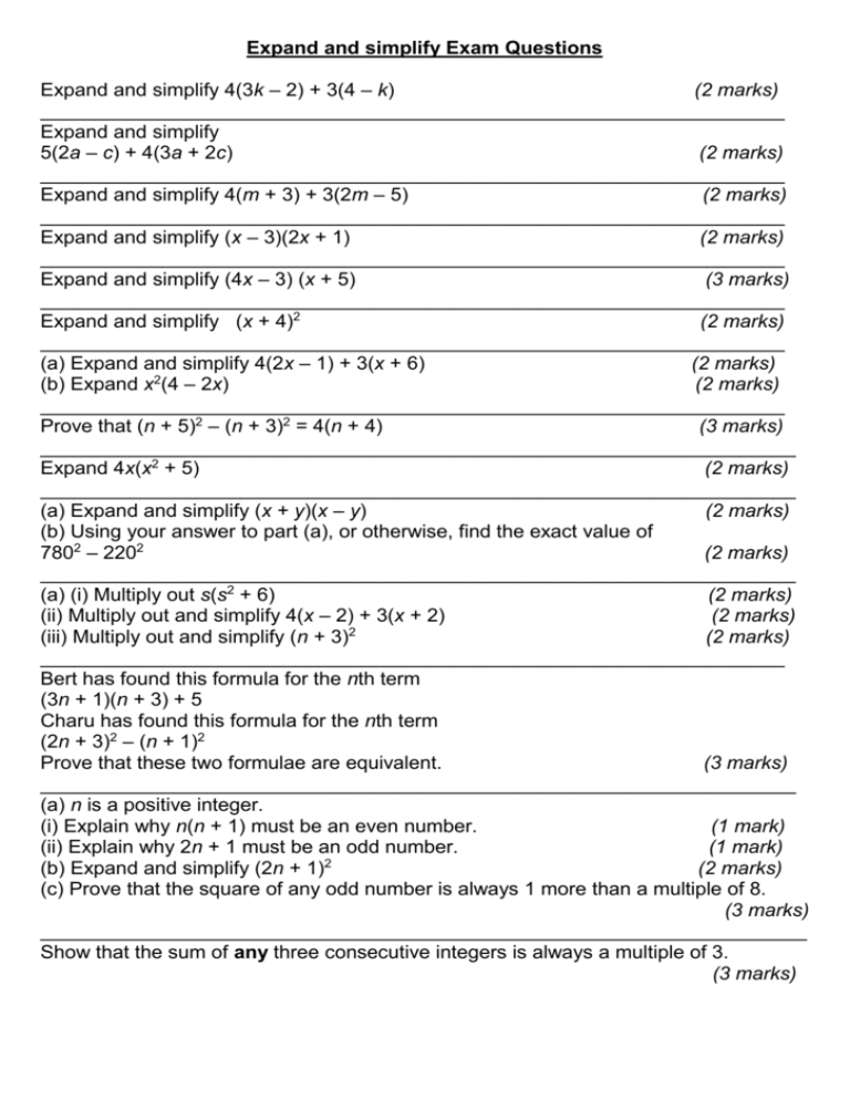 Expand And Simplify Exam ions