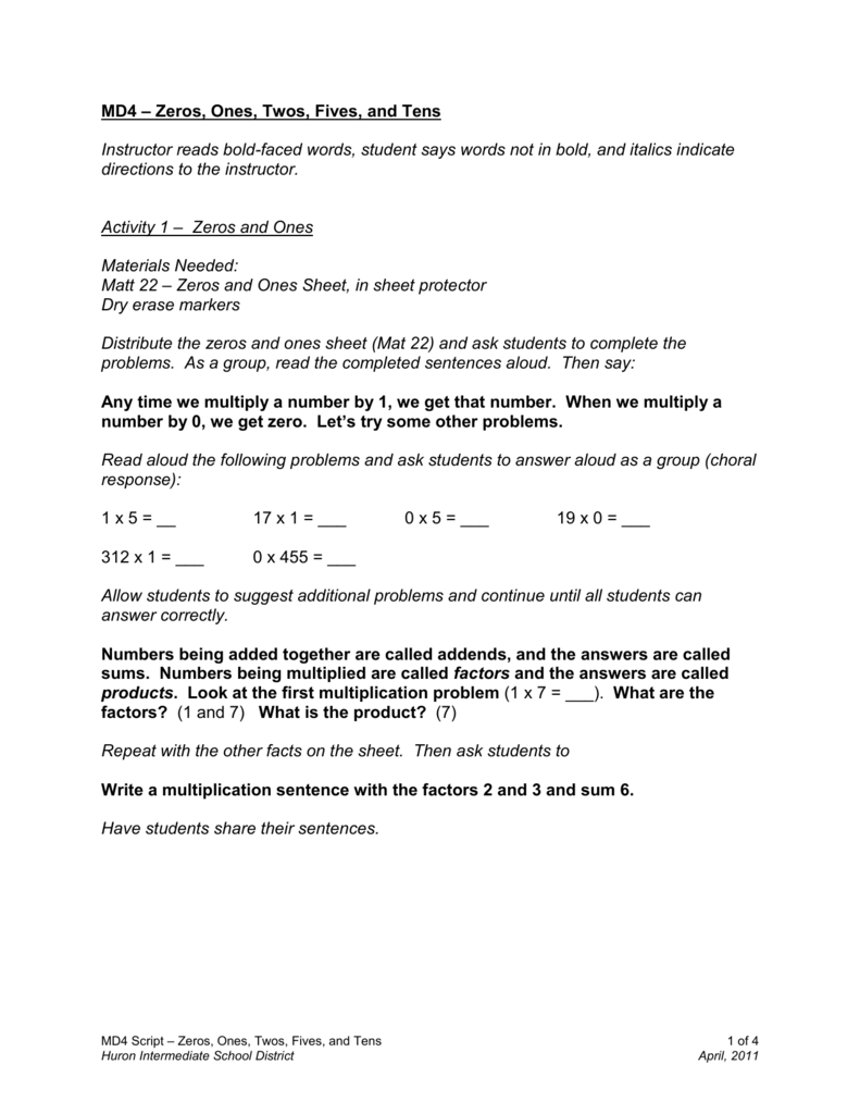 Objective 2 Basic Multiplication And Division Facts
