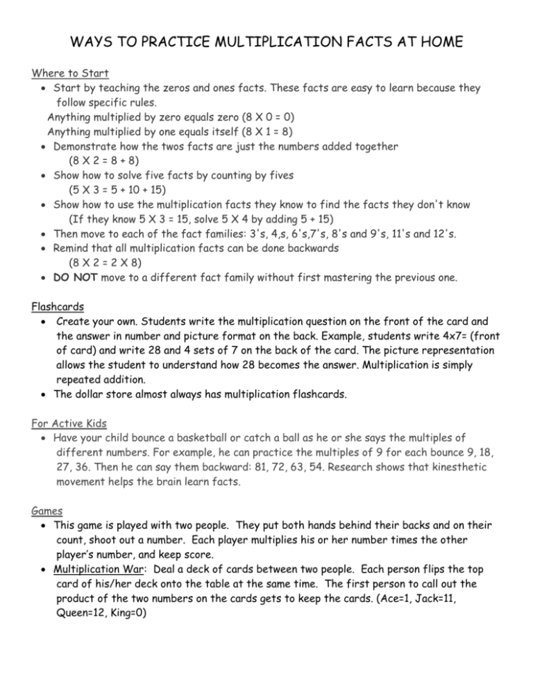Fun Ways To Practice Multiplication Facts At Home