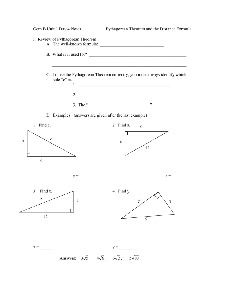 Pythagorean Theorem Worksheet Answer Key E streetlight