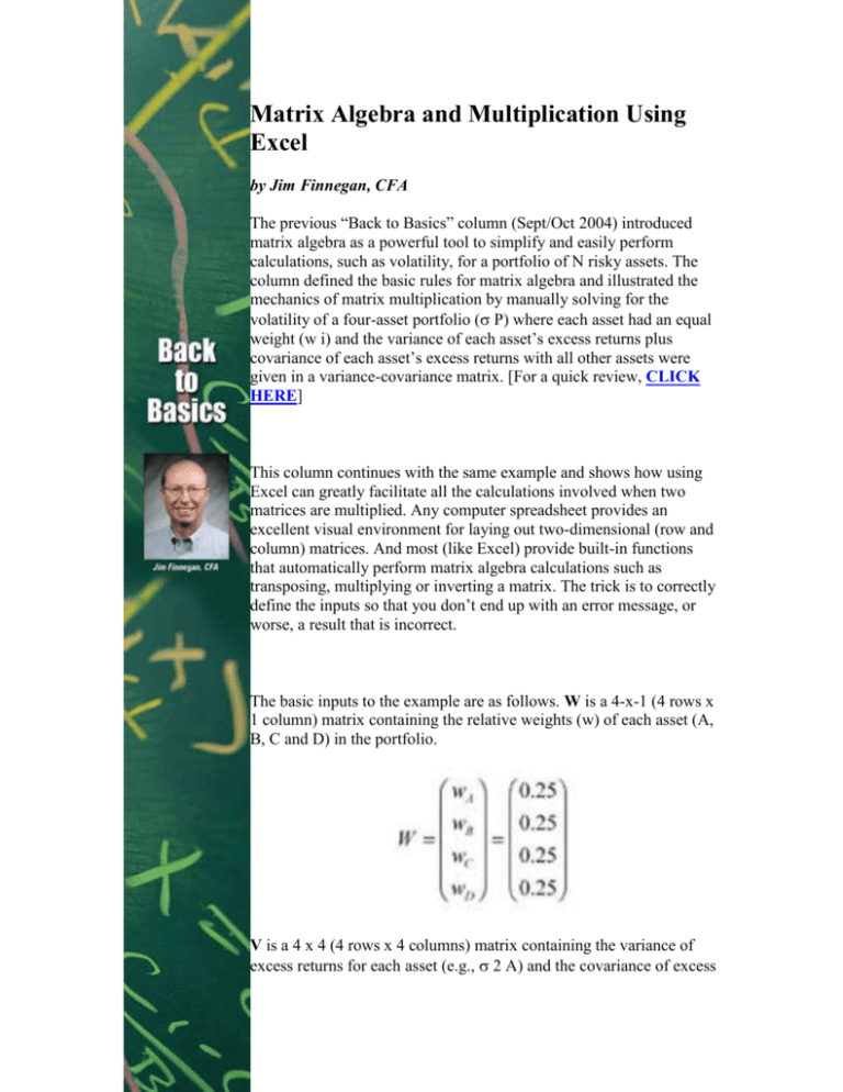 Matrix Algebra And Multiplication Using Excel Matrix Algebra And Multiplication Using Excel