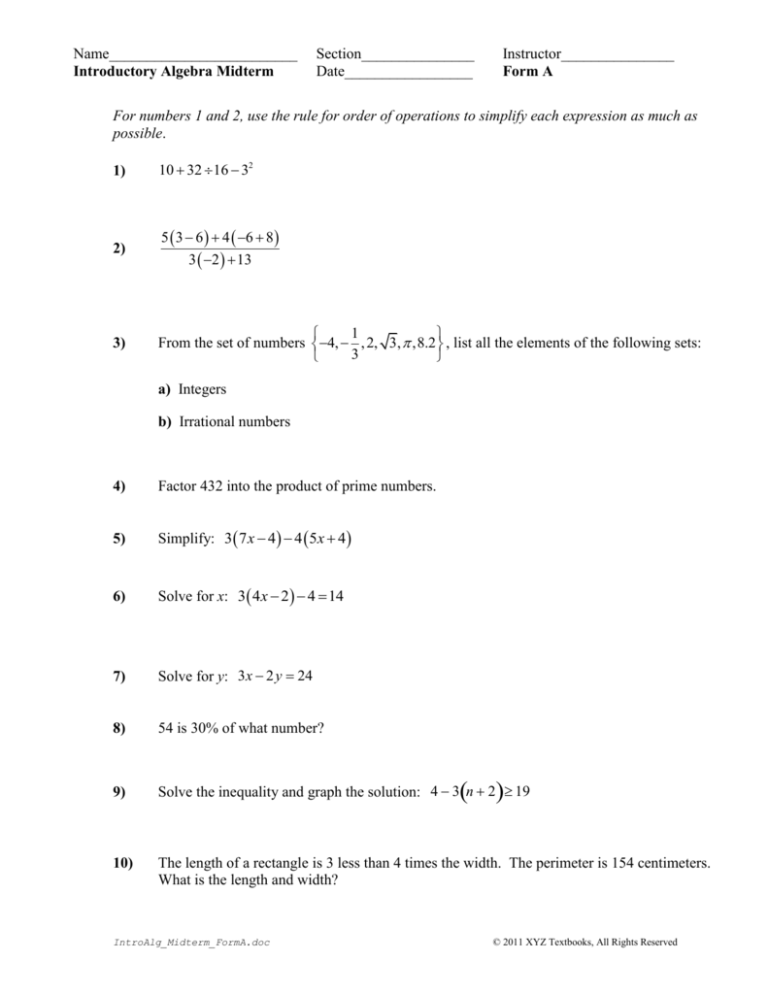 Use The Rule For Order Of Operations To Simplify Each Expression As