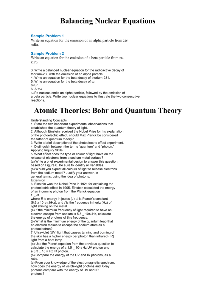 Balancing Nuclear Equations Balancing Nuclear Equations