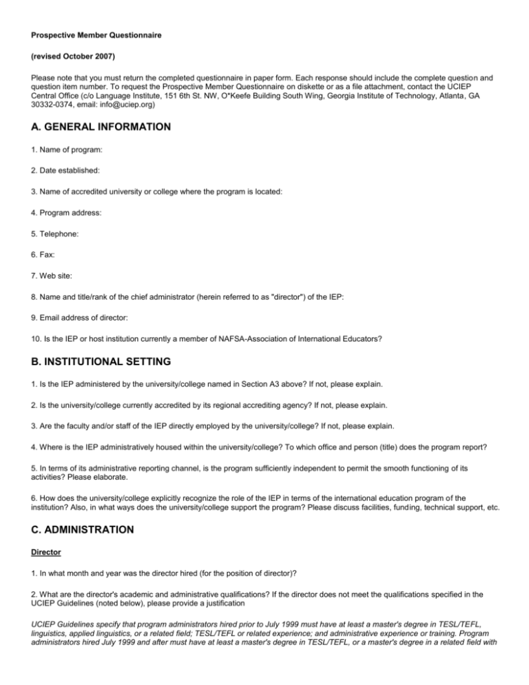 Prospective Member Questionnaire