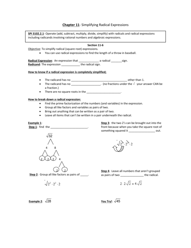 Chapter 11 Simplifying Radical Expressions