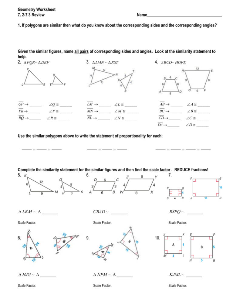 Geometry Similar Polygons Worksheet