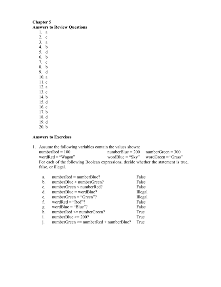 Programming Answers & Exercises: Chapter 5