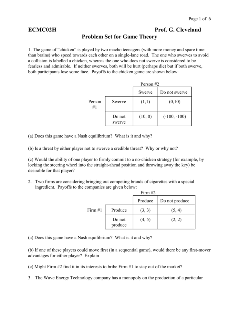 Game Theory Problems And Solutions Game Theory Problems And Solutions