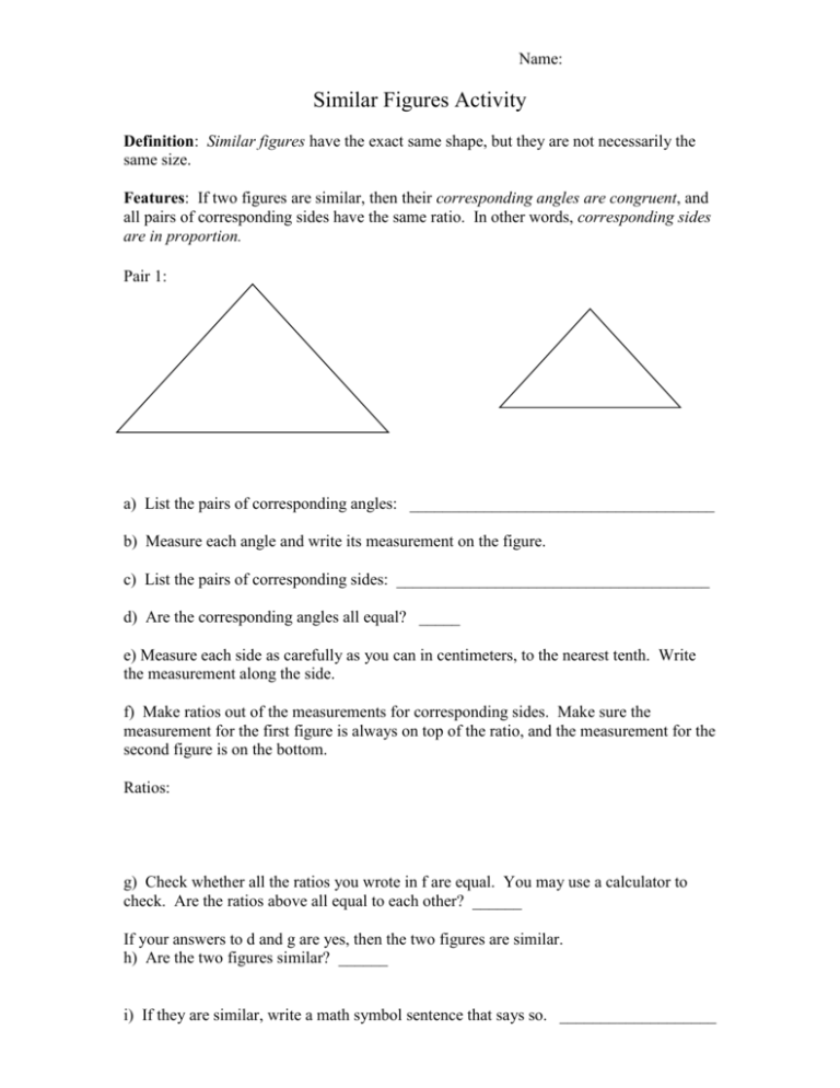 Similar Figures Activity Similar Figures Activity