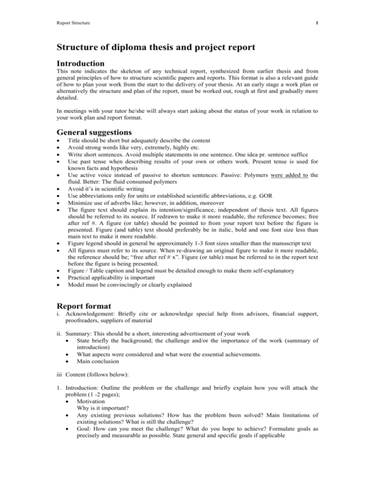 Structure Of Project Report Or Diploma Thesis
